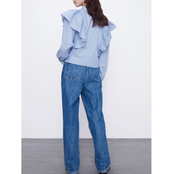 Zara | Tops | Zara Striped Ruffle Shirt M | Poshmark